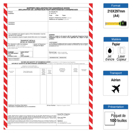 Déclaration d'expédition aérienne - Transport aérien selon le IATA DGR